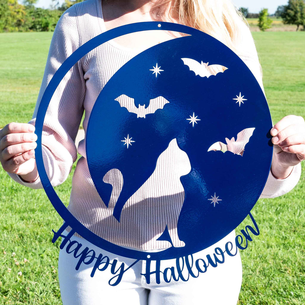 Metal Outdoor Happy Halloween Decor | Cat Moon Gothic Spooky Decor ...