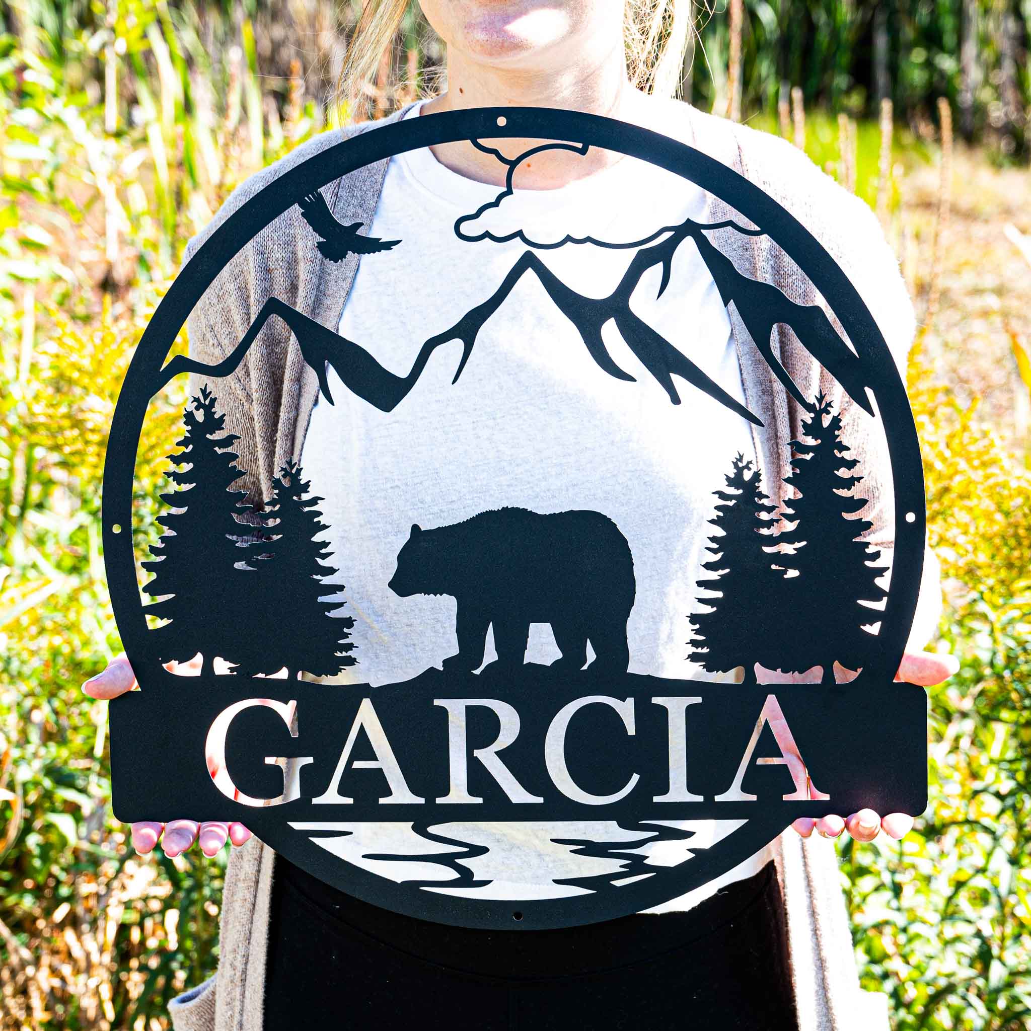 Bear Outdoor Monogram | Metal Black Bear Decor | Custom Bear Sign ...