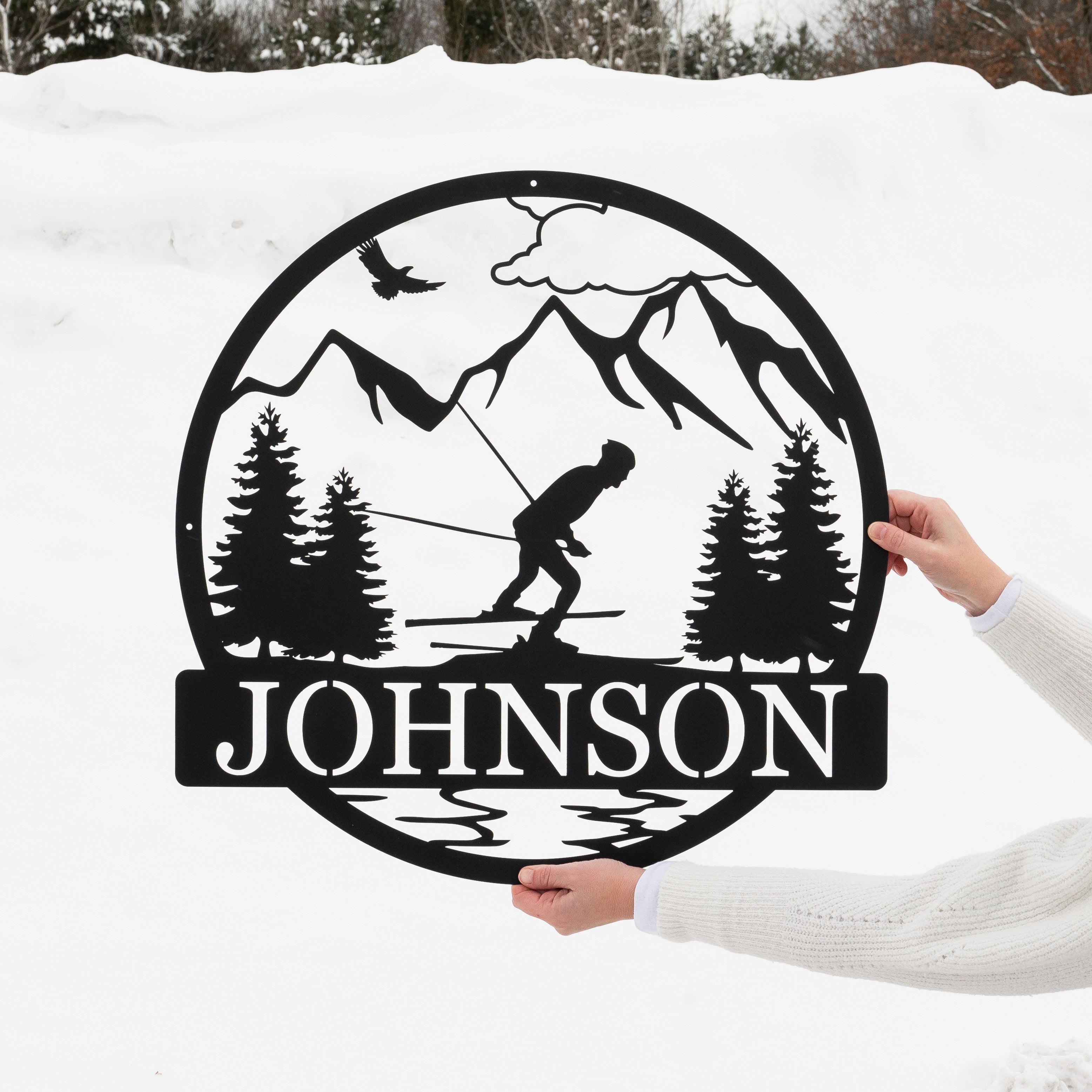 Outdoor Downhill Skiing Name Sign | Mountain Lodge Ski Resort Decor ...