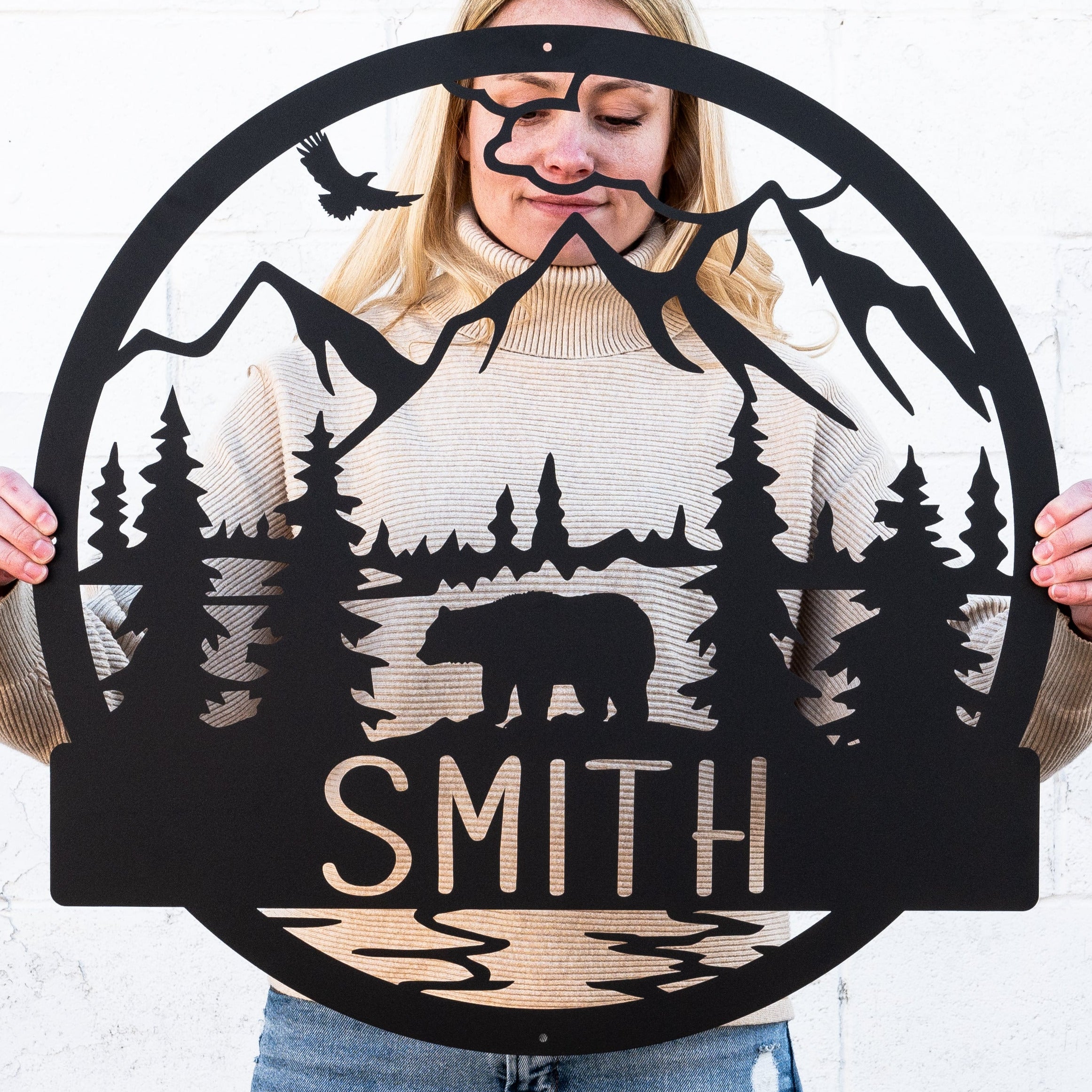 Wilderness Monogram | Bear Wall Decor | Bear Home Decor Name Sign ...