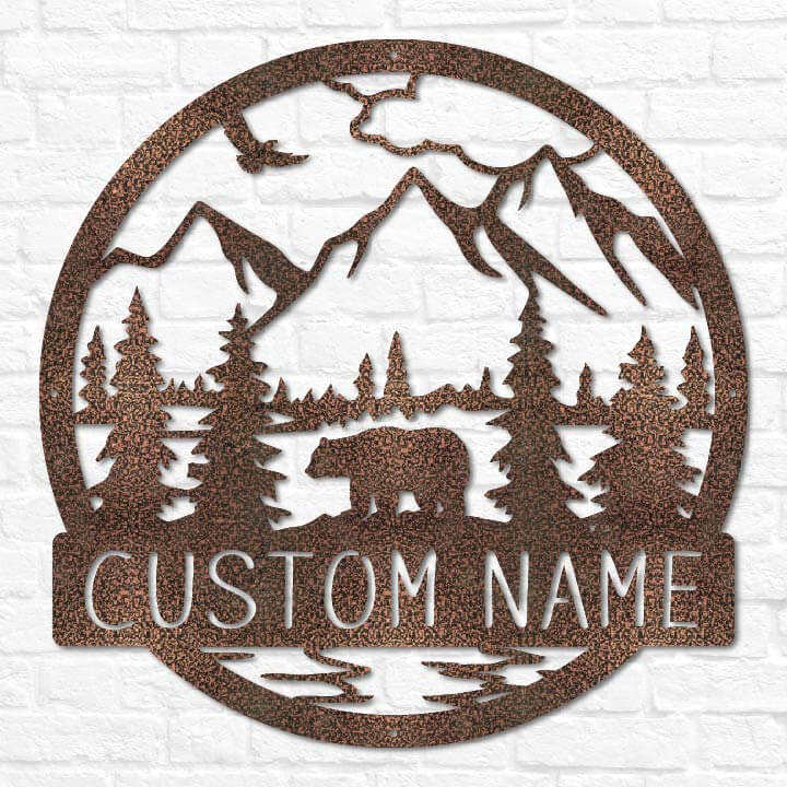 Bear Outdoor Monogram | Metal Black Bear Decor | Custom Bear Sign ...