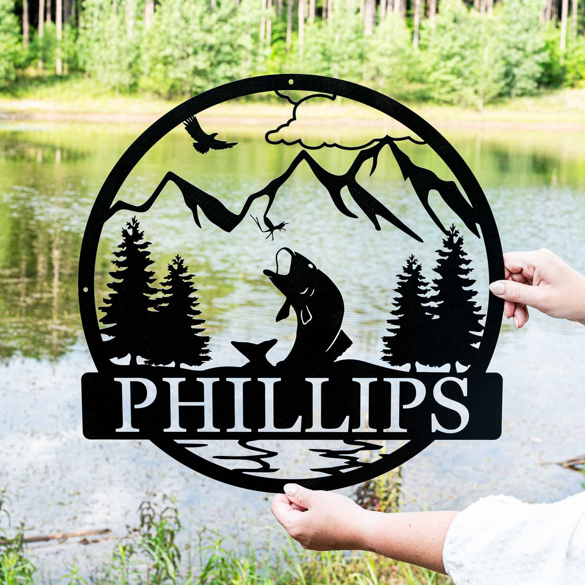 Outdoor Fly Fishing Name Sign | Cabin Lake House Cottage Camping Decor ...