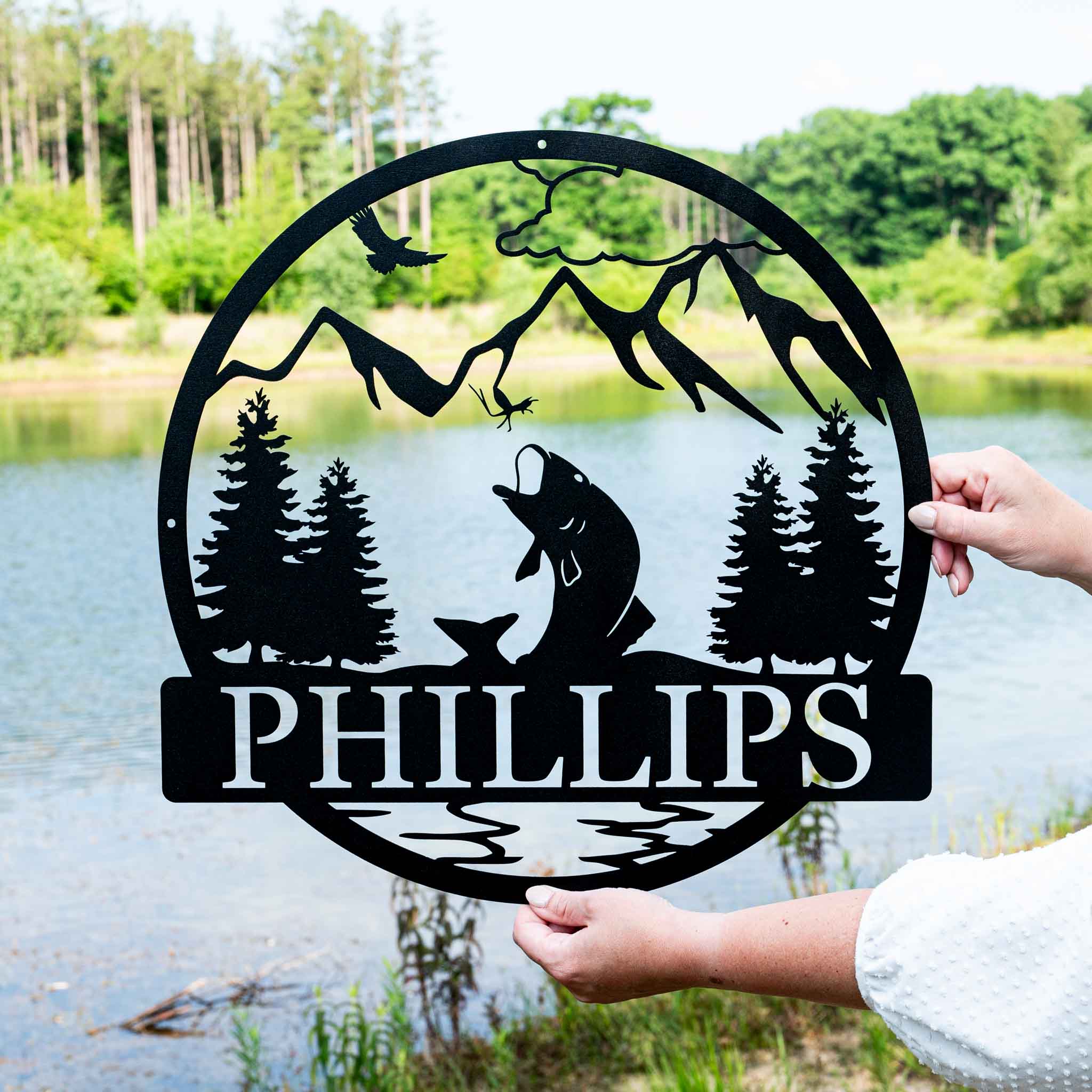Outdoor Fly Fishing Name Sign | Cabin Lake House Cottage Camping Decor ...