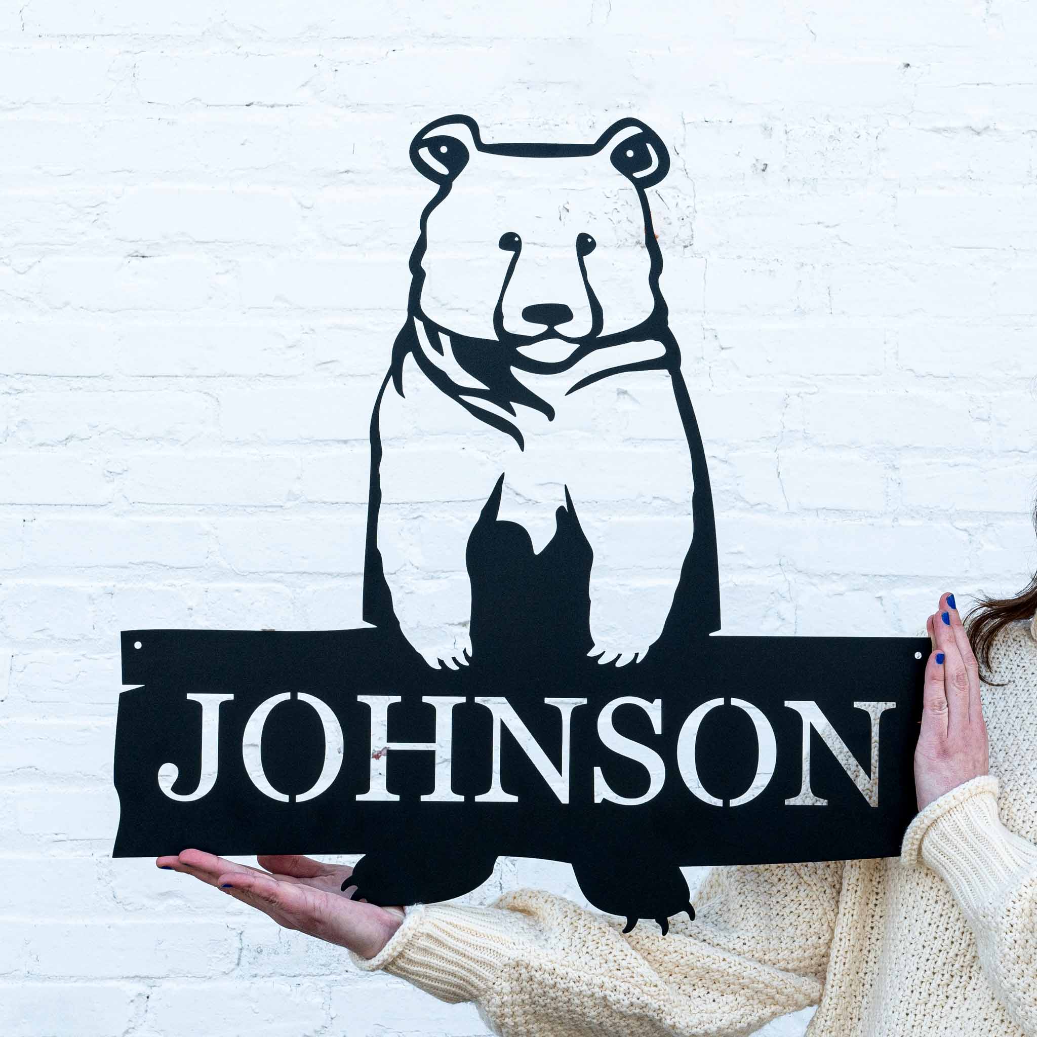 Standing Bear Monogram | Metal Black Bear Decor | Custom Bear Sign ...