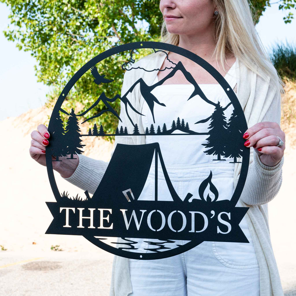 Metal Outdoor Tent Name Sign | Camping Decor | Custom Gift Cabin Sign ...