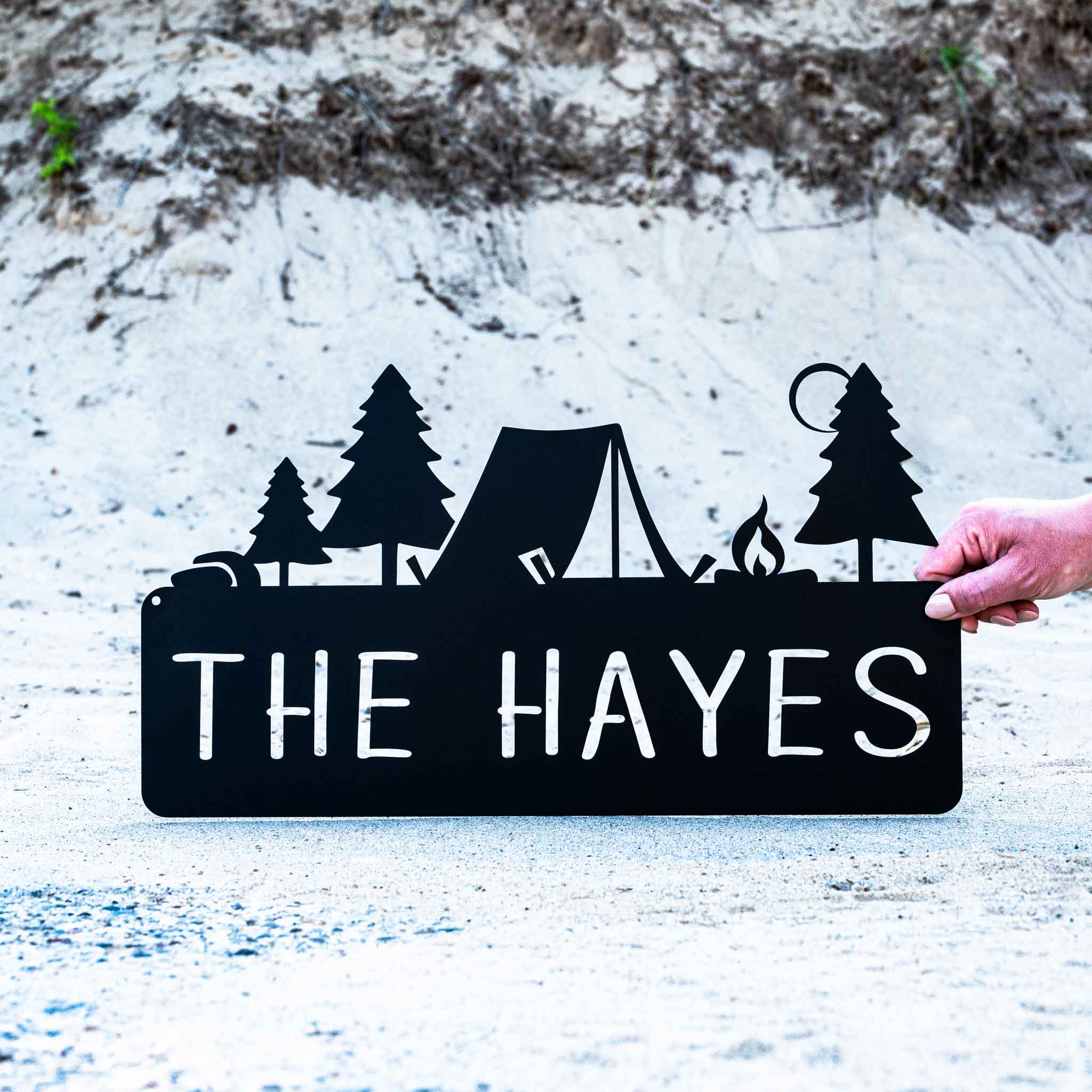 Metal Tent Camping Name Plaque | Personalized Outdoor Cabin Camp Decor ...