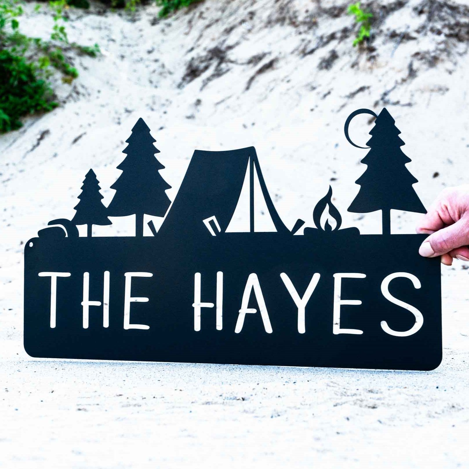 Metal Tent Camping Name Plaque | Personalized Outdoor Cabin Camp Decor ...