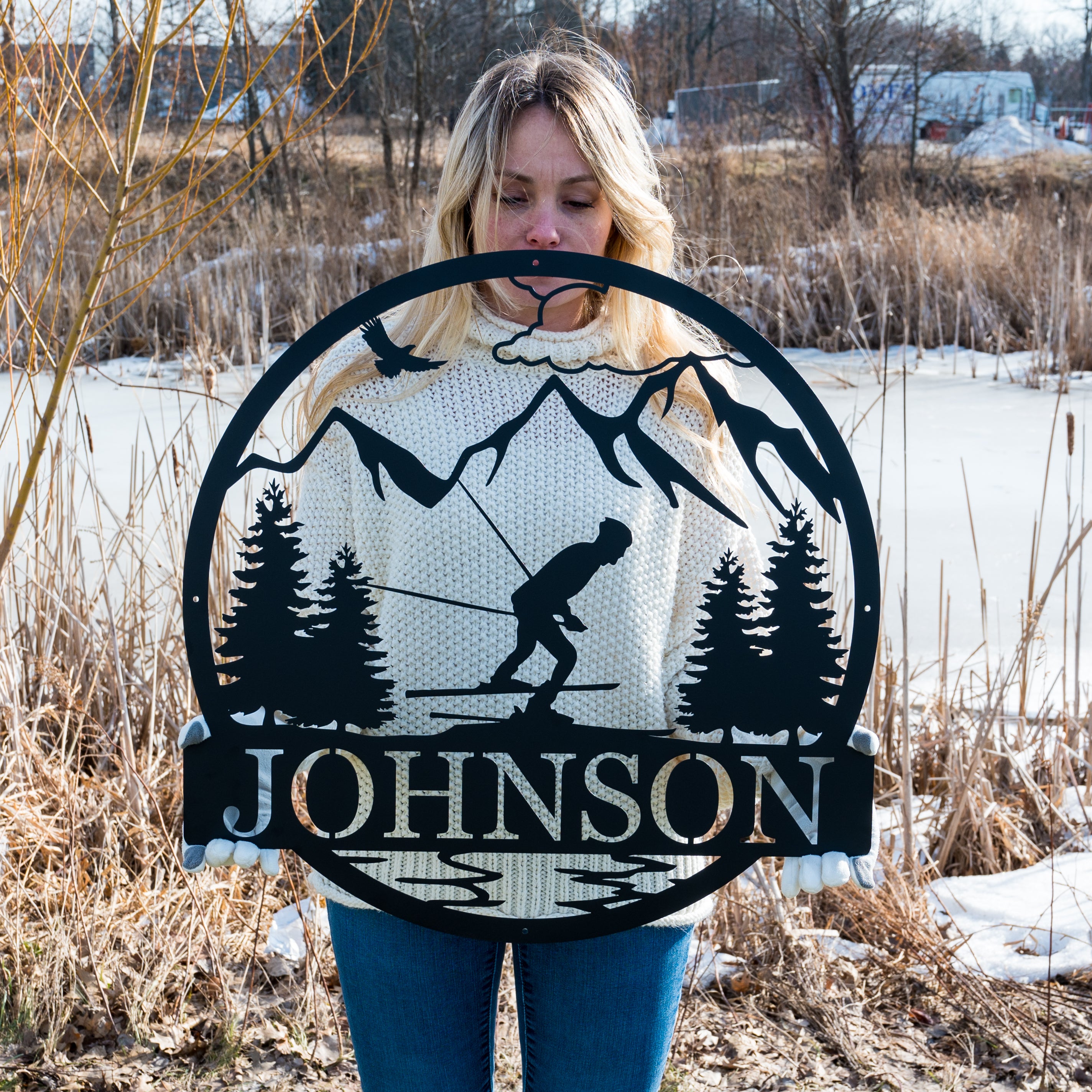 Outdoor Downhill Skiing Name Sign | Mountain Lodge Ski Resort Decor ...
